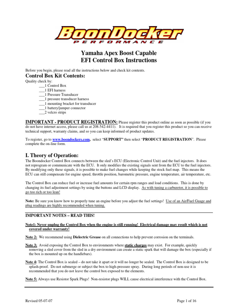 Yamaha Apex EFI Control Box Guide | PDF | Electrical Connector | Throttle