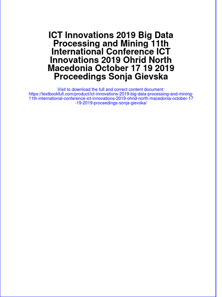 PDF Ict Innovations 2019 Big Data Processing and Mining 11Th International Conference Ict ...