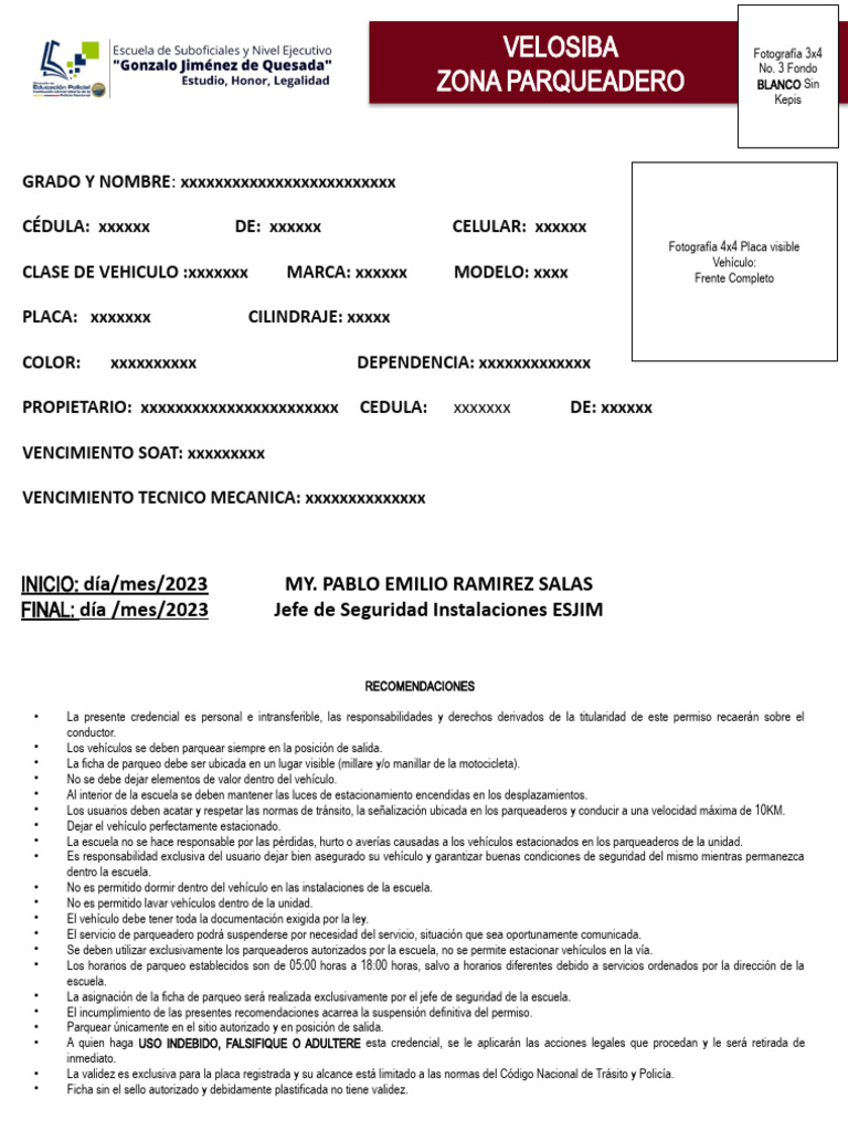 Ficha de Parqueo Velosiba-1 | PDF | Estacionamiento