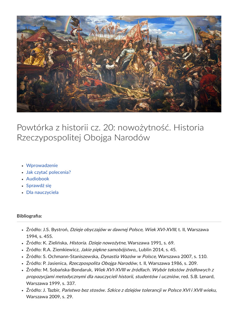 Powtorka Z Historii CZ 20 Nowozytnosc Historia Rzeczypospolitej Obojga Naro | PDF