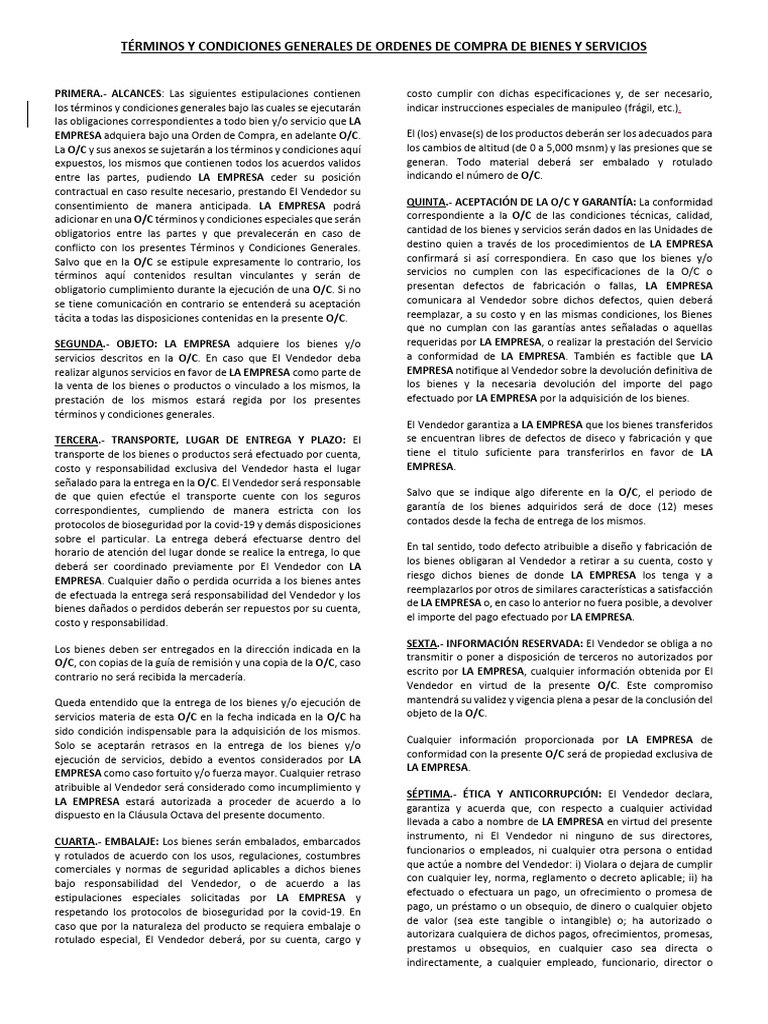 Términos y Condiciones para Orden de Compra - TE 50 | PDF | Pagos | Seguro