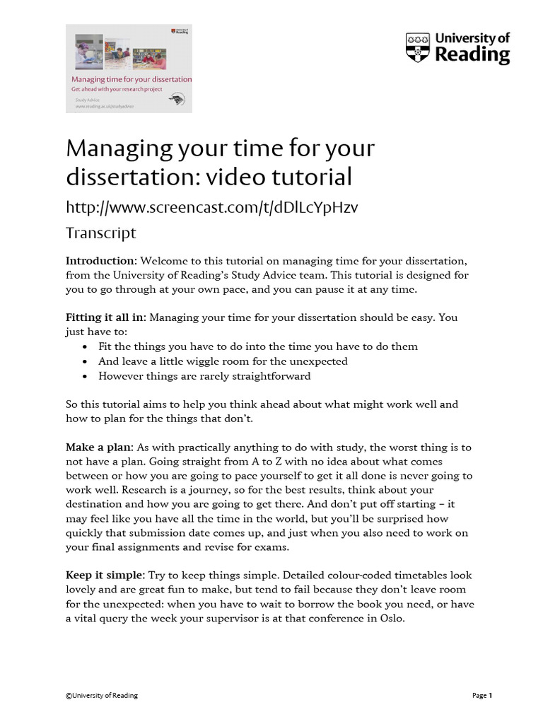 Managing Your Time For Your Dissertation | PDF | Time Management ...