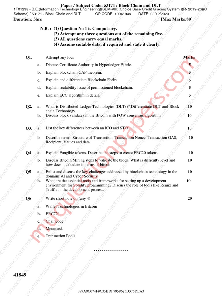Be - Information Technology - Semester 8 - 2023 - December - Blockchain and DLT Rev 2019 C ...