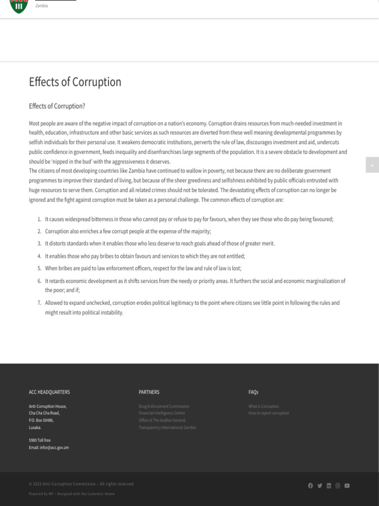 Impact of Corruption in Zambia | PDF | Political Corruption | Corruption