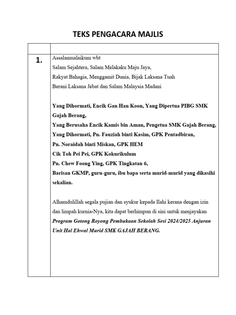 Teks Pengacara Majlis Program Gotong Royong | PDF Teks Pengacara Majlis Program Gotong Royong | PDF