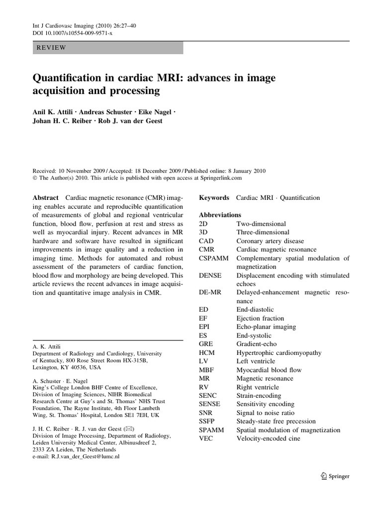 Quantification in Cardiac MRI Advances in Image Acquisition and ...