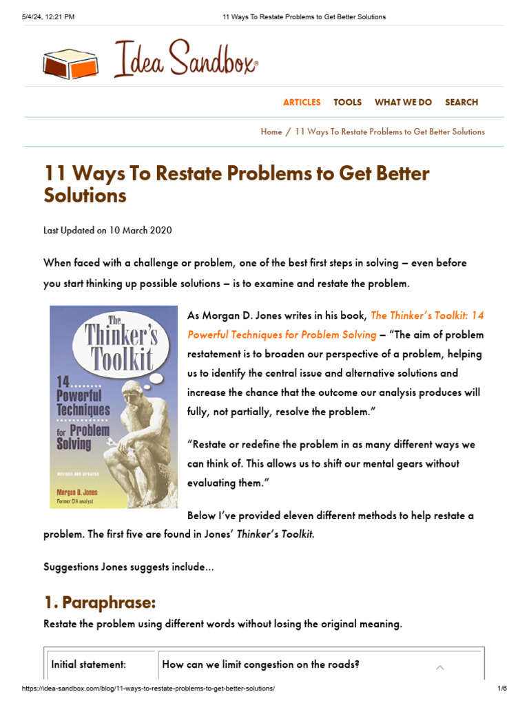 Restate Problems for Better Solutions | PDF | Outsourcing | Cognition