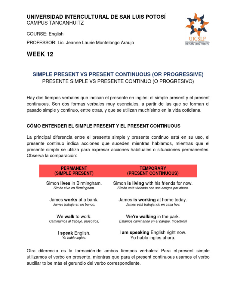 Presente Simple vs Continuo: Guía | PDF | Morfología Lingüística | Sintaxis