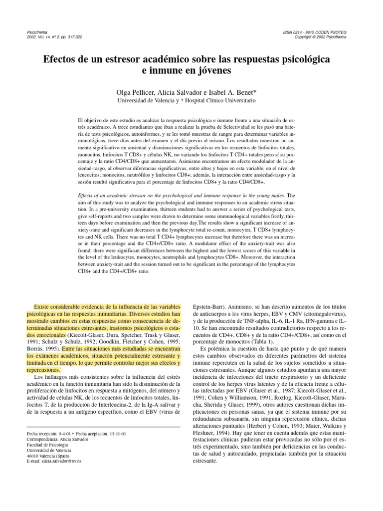 Efectos de Un Estresor Académico | PDF | Célula T | Sistema inmune