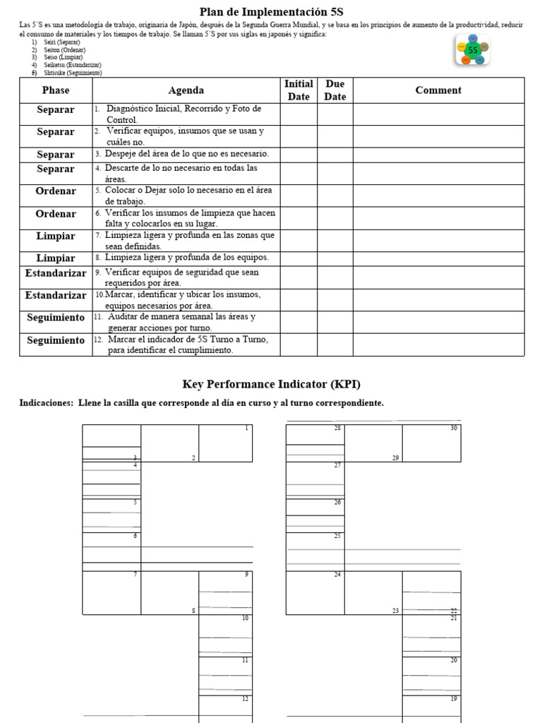 Plan de Implementación 5S | PDF