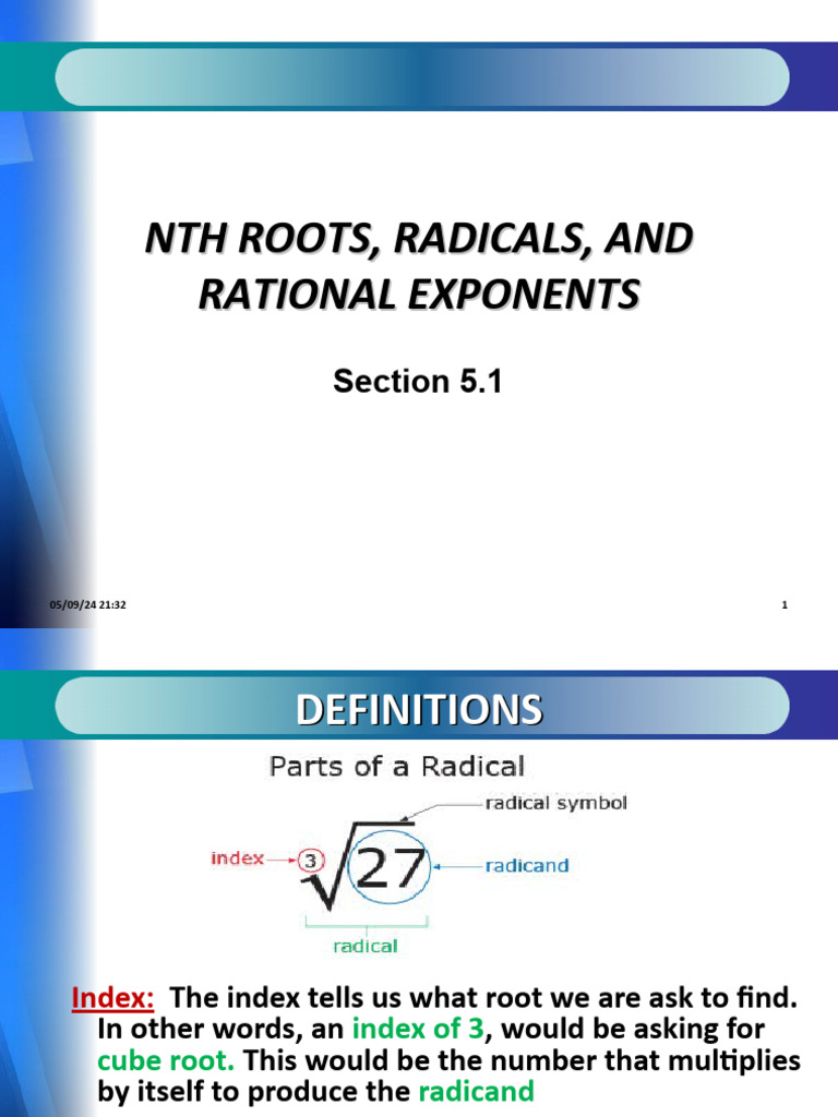 5.1 NTH Roots, Radicals, and Rational Roots | PDF | Exponentiation ...