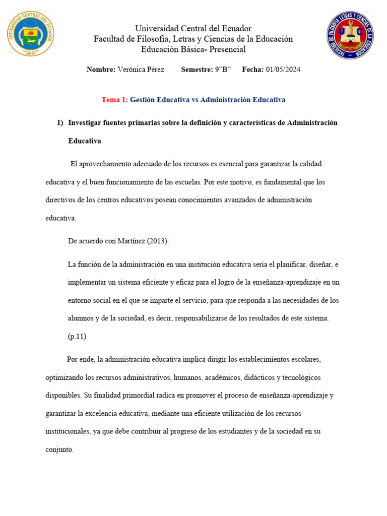 Verónica Pérez - Tarea 1 - 9B | PDF | Educación primaria | Escuelas