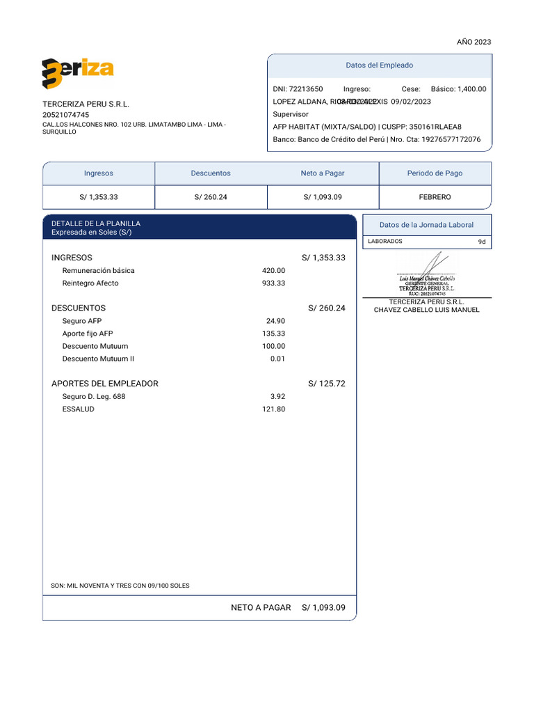 Boleta Remuneraciones 202302 | PDF