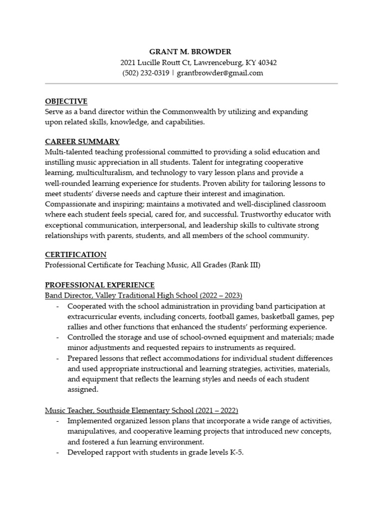 Resume 5 09 | PDF | Lesson Plan | Learning