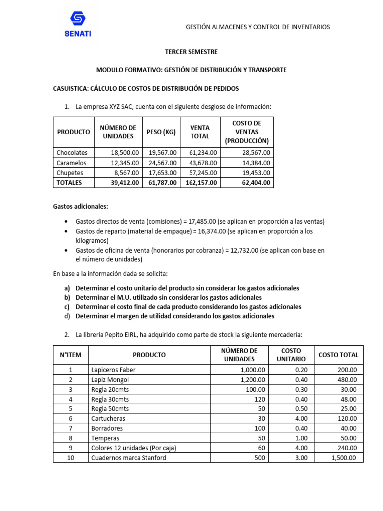 Casuistica A Desarrollar en Clase - Cálculo Costos Gestión de Almacenes ...