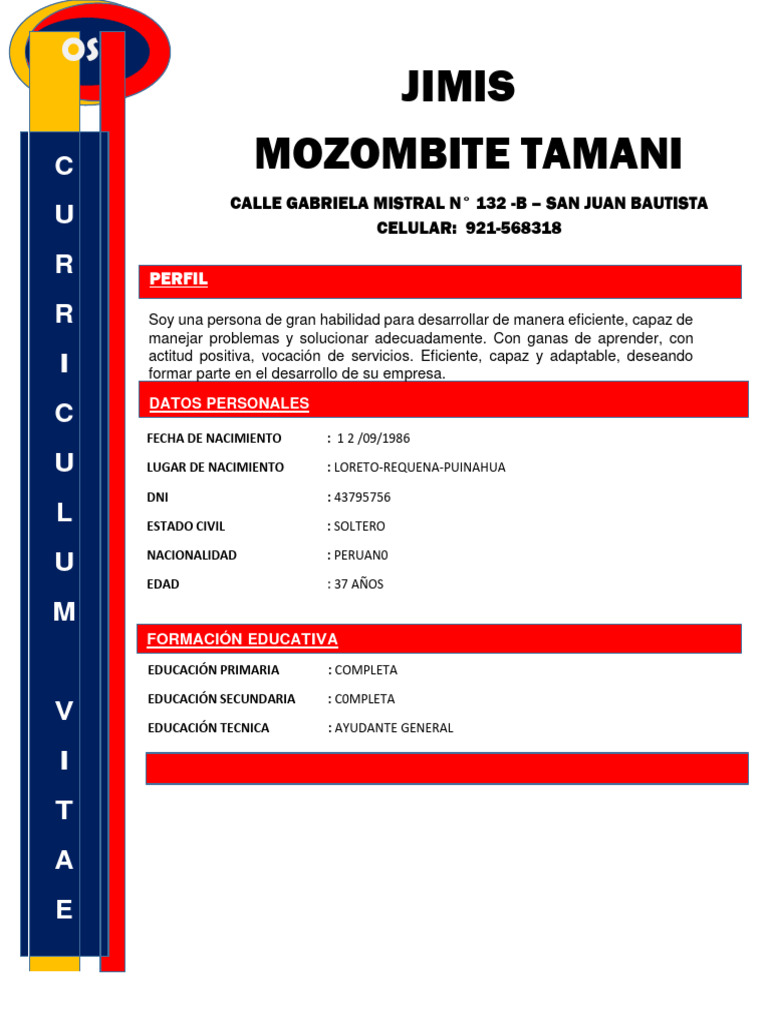 CV Jimis Mozombite Tamani | PDF | Negocios