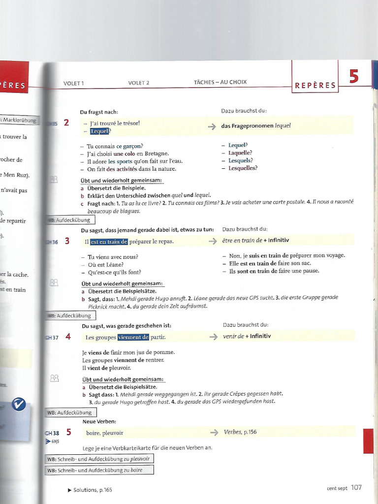 Grammatik 8. Klasse Ende, Venir - Eì Tre en Train De, UÌ Bersicht Und ...