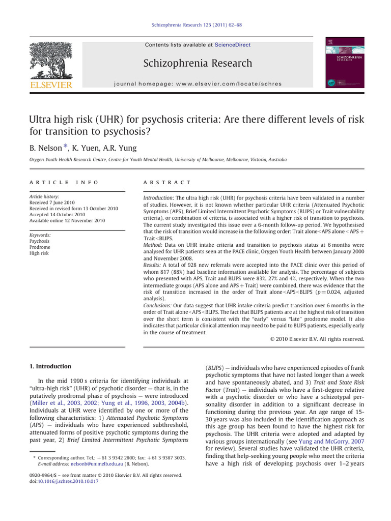 Ultra High Risk (UHR) For Psychosis Criteria Are There Different Levels ...
