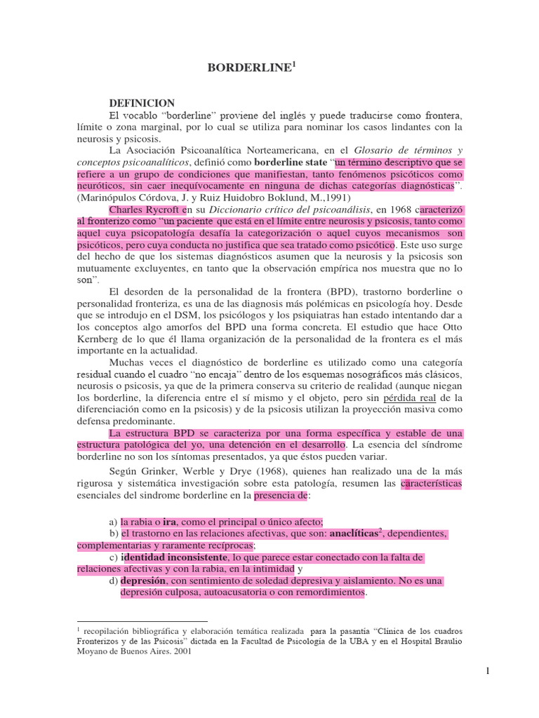 BORDERLINE | PDF | Trastorno límite de la personalidad | Psicosis