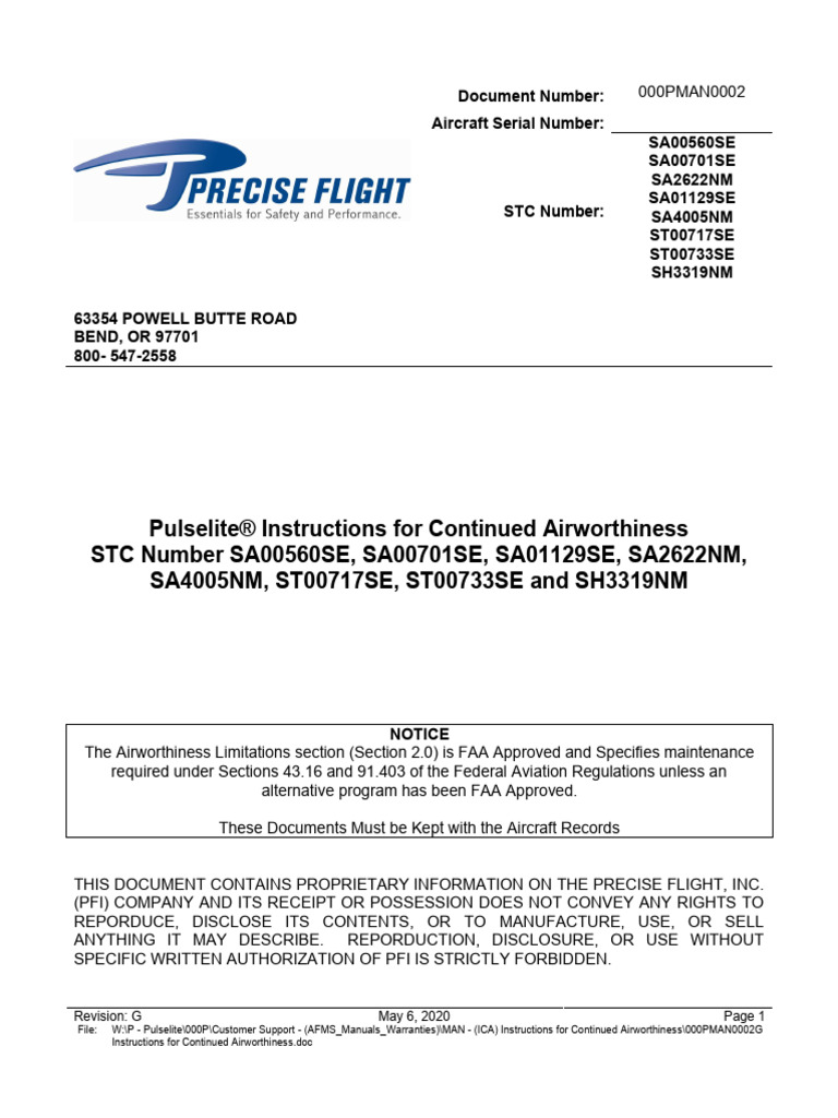 000PMAN0002G Instructions For Continued Airworthiness | PDF | Federal ...