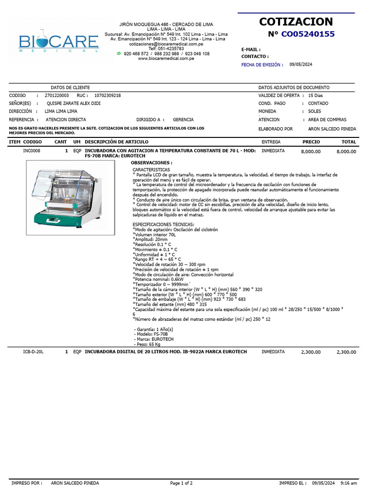 Coti. Incubadoras Quispe Zarate Alex Didi | PDF