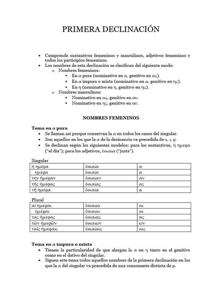 Guía Completa de la Primera Declinación Griega | PDF | Relaciones ...