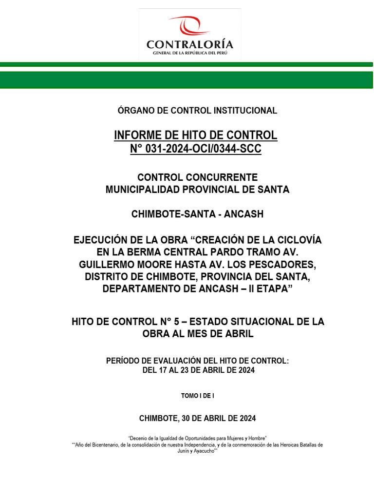 Informe de Hito de Control #031-2024-OCI/0344-SCC | PDF | Hormigón