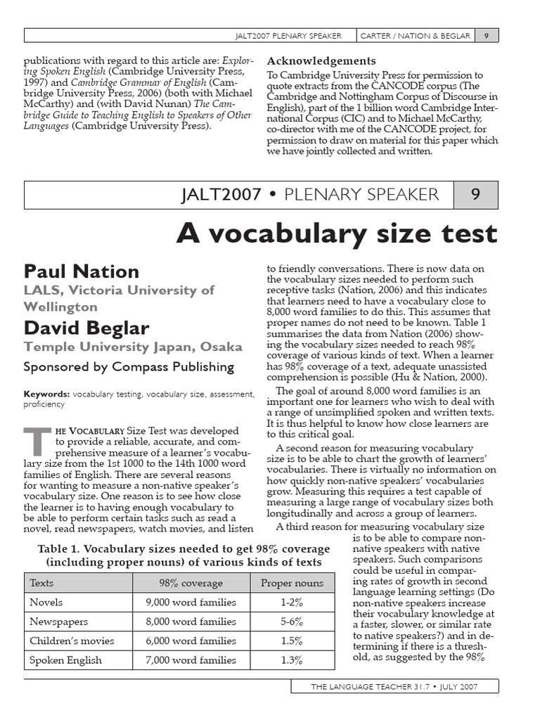 Vocabulary Size Test Overview | PDF | Vocabulary | English Language