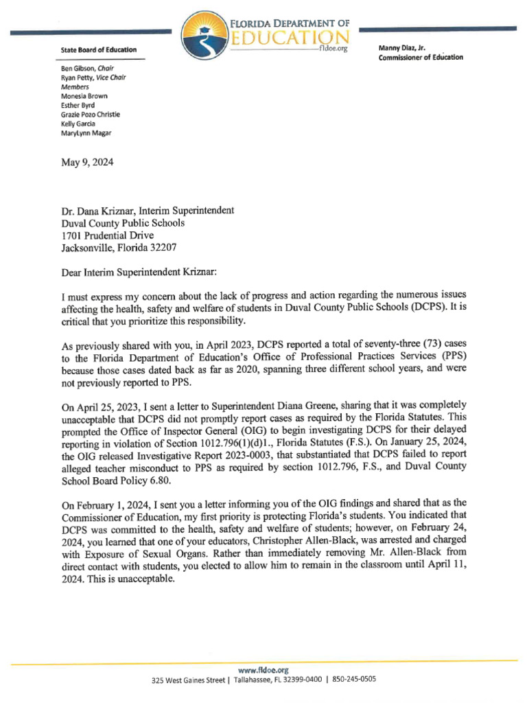 Diaz Letter To Kriznar, 5/9/24 | PDF