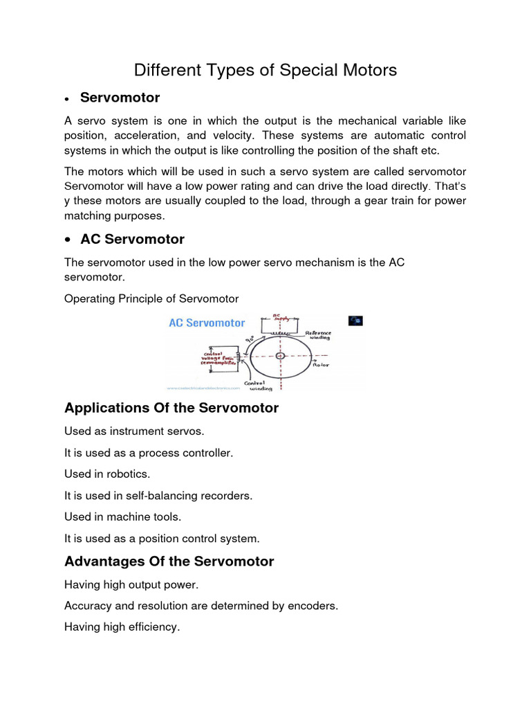 Different Types of Special Motors: Servomotor | Download Free PDF ...