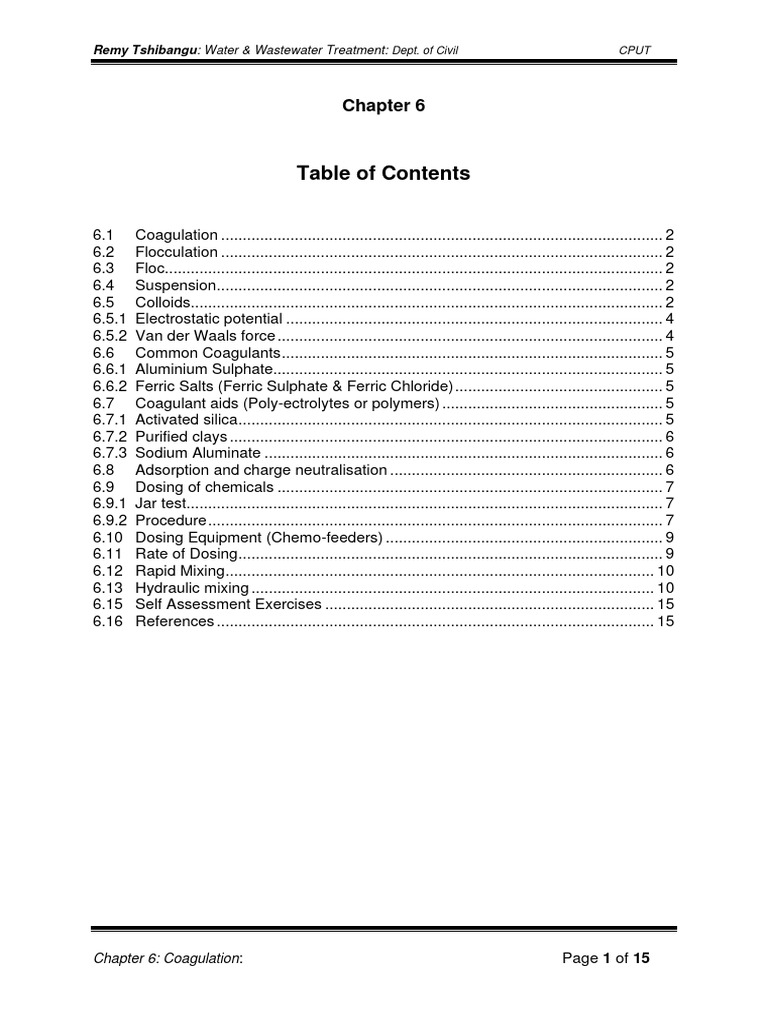 Chapter 6 Coagulation WER260S 2024 | PDF | Colloid | Physical Chemistry