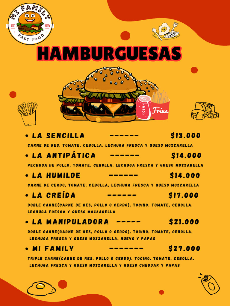 Menú Family Fastfood - 20240424 - 094442 - 0000 | PDF | Salchicha | Pancho