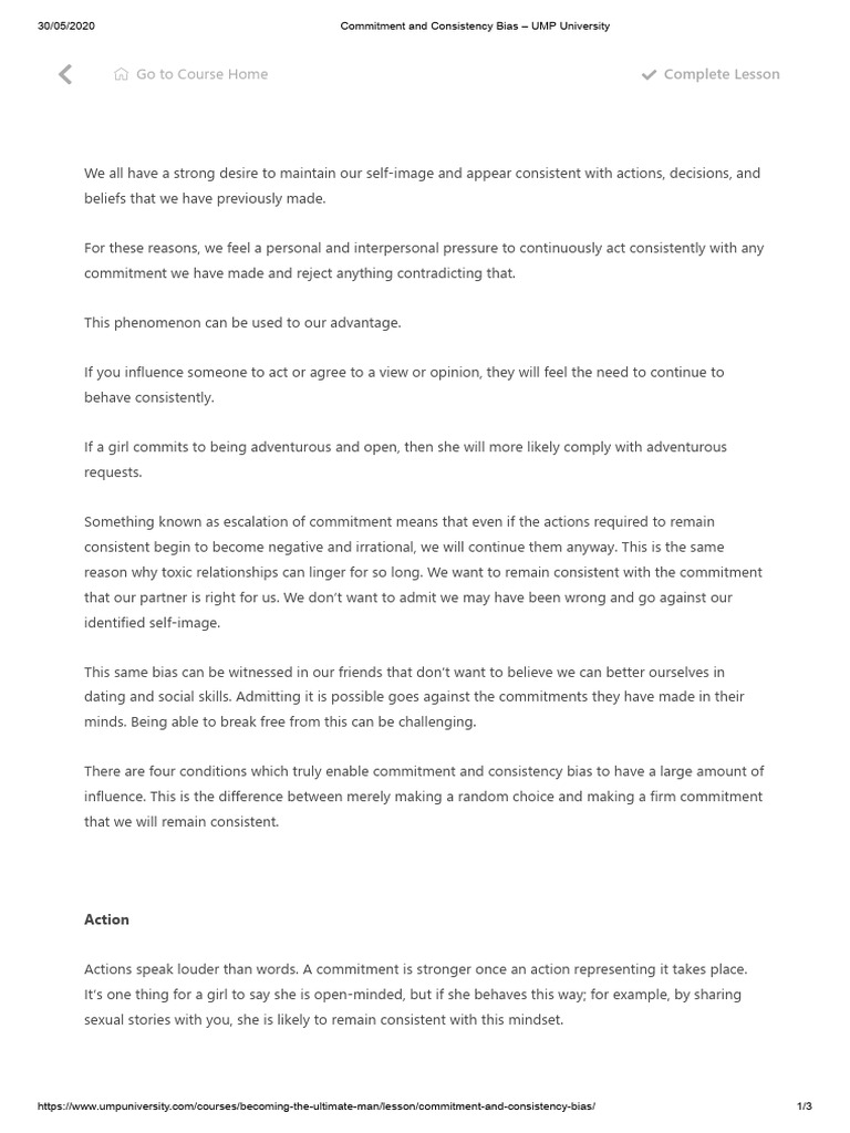 09 Commitment And Consistency Bias Ump University Pdf Bias