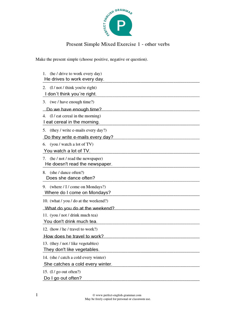 Present Simple Exercises Resp | PDF | Linguistics | Grammar