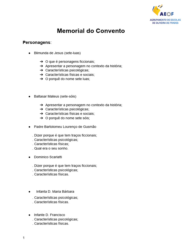 Personagens de "Memorial do Convento" | PDF | Livros inspirados em ...