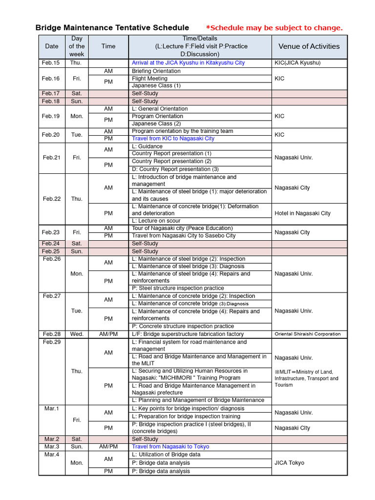 Bridge Maintenance Tentative Schedule | PDF Bridge Maintenance Tentative Schedule | PDF