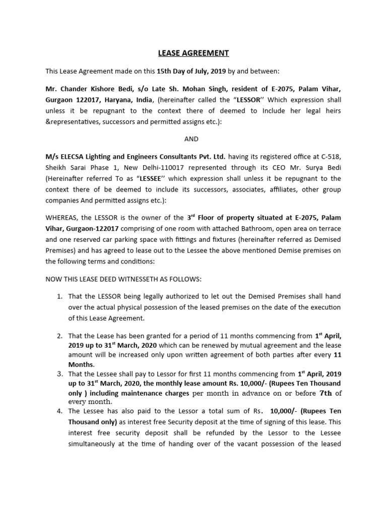 Rent Agreement | PDF | Lease | Private Law