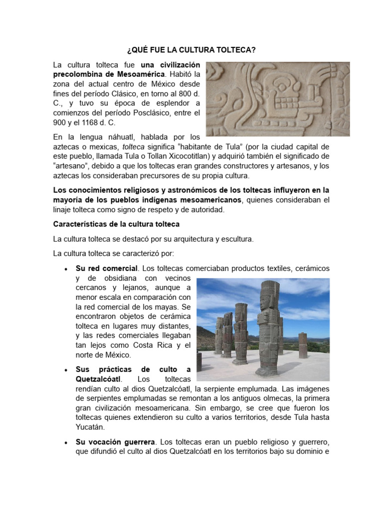 Qué Fue La Cultura Tolteca | PDF | Mesoamérica | Cultura de las Americas