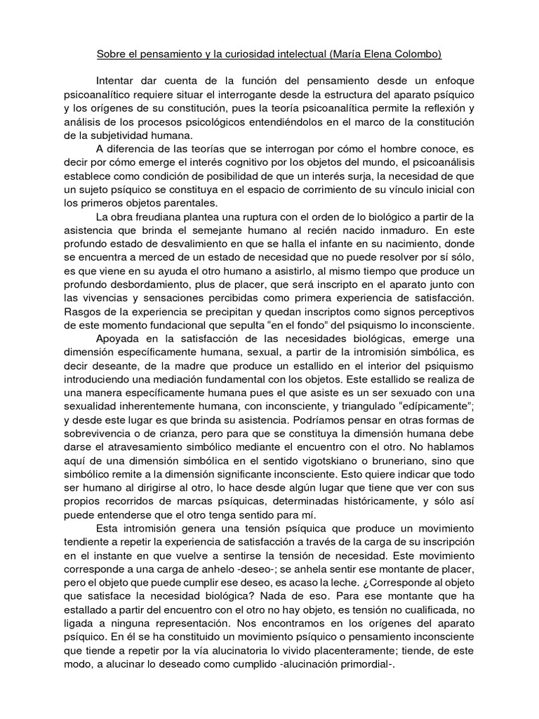 Sobre el pensamiento y la curiosidad intelectual | PDF | Psicoanálisis ...