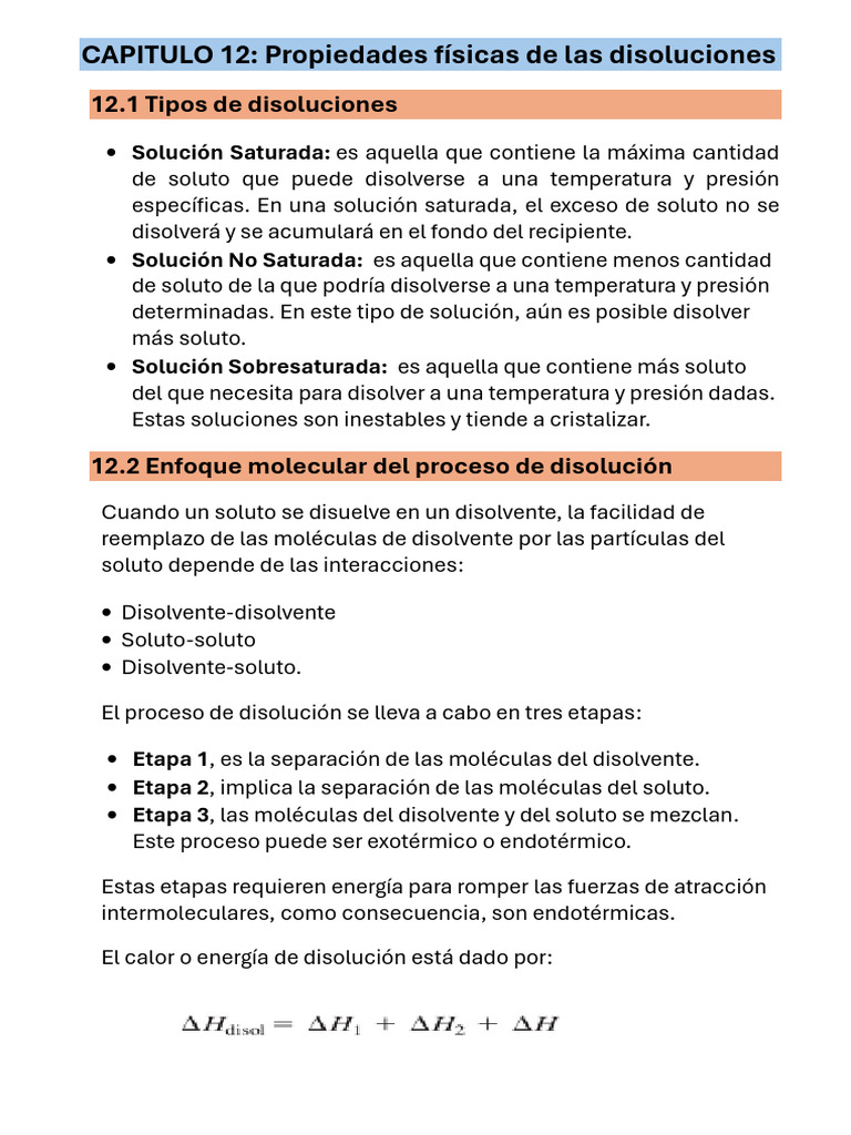 Capitulo 12 (Soluciones) | PDF | Solubilidad | Concentración