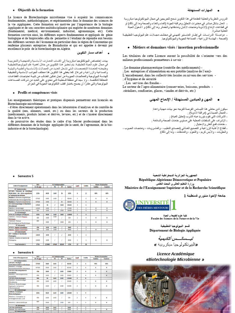 Dépliant Licence Biotechnologie Microbienne | PDF