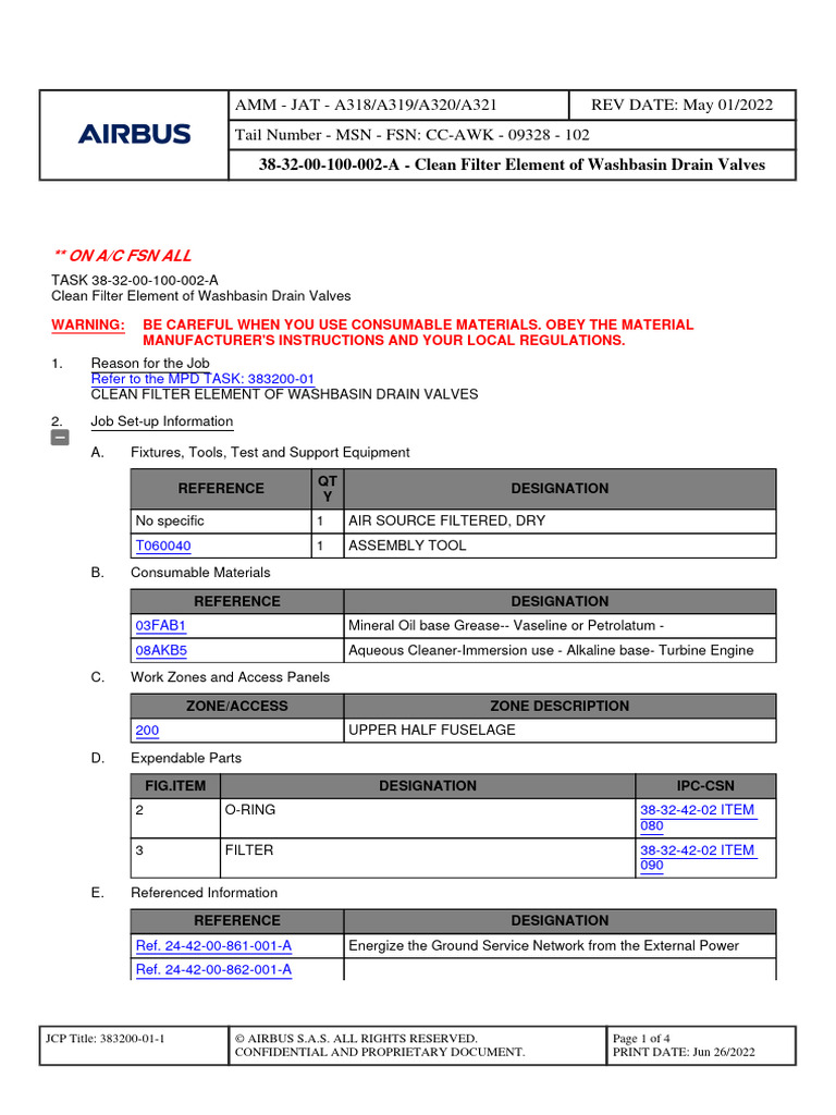AMM - JAT - A318/A319/A320/A321 REV DATE: May 01/2022 Tail Number - MSN - FSN: CC-AWK - 09328 ...