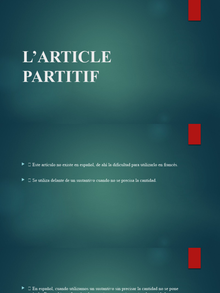 L'article Partitif | PDF | Cuisine | Cuisine