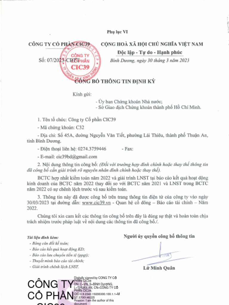 C32 - BCTC Hop Nhat KT Nam 2022 Va Giai Trinh Chenh Lech LNST | PDF