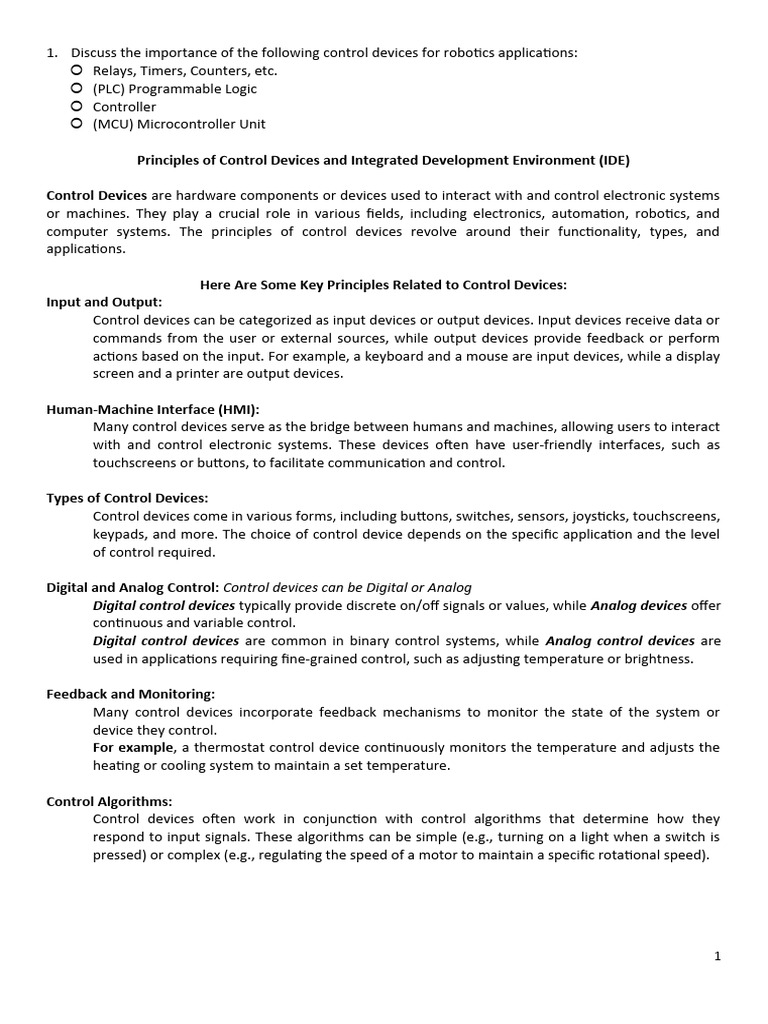 Robotics Control Devices & IDE Principles | PDF | Integrated ...