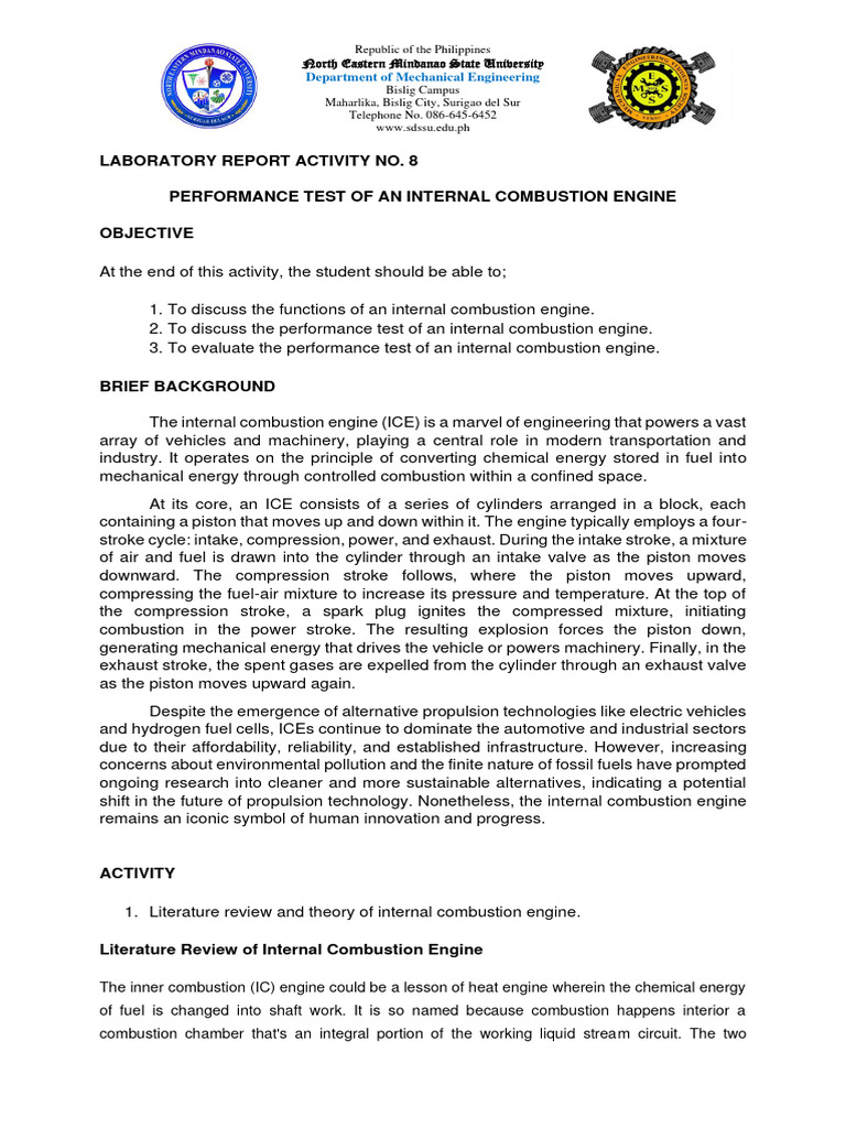 Activity 8 - Perfromance Test of An Internal Combustion Engine | PDF ...