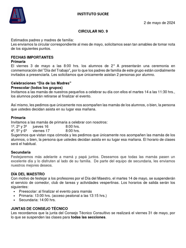 Circular 09 Mayo 2024 | PDF