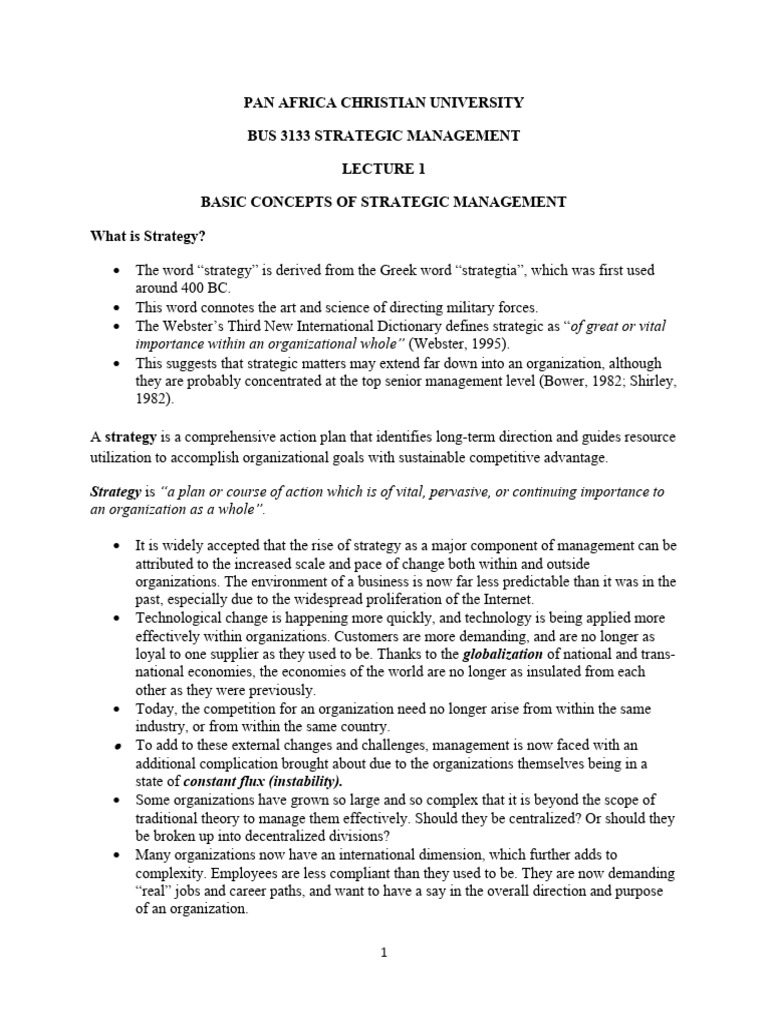 Lecture 1 Basic Concepts of Strategic Management | Download Free PDF ...