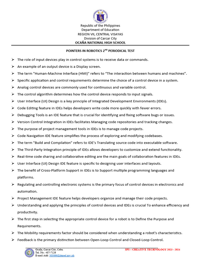 Robotics 2ndQ Pointers 2023 2024 | PDF | Integrated Development ...