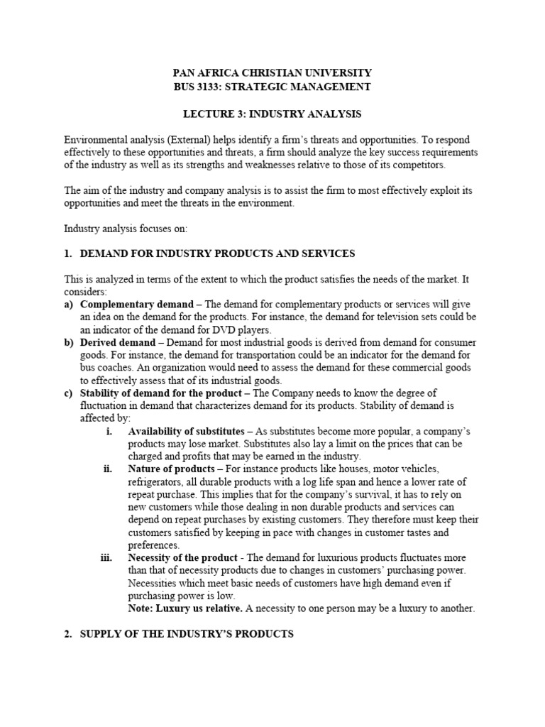 LECTURE 3 INDUSTRY ANALYSIS | PDF | Demand | Strategic Management